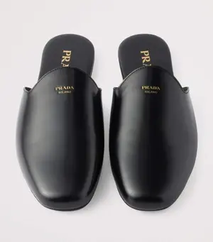 Prada Calfskin Leather Flat Mules - Black