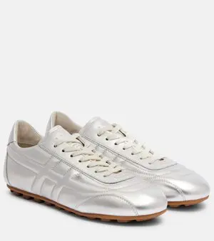 Hogan Olympia Metallic Leather Sneakers Silver