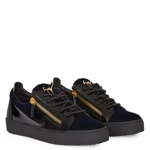 GIUSEPPE ZANOTTI Frankie Velvet And Patent Leather Mid-top Lace-up Sneakers