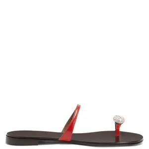 GIUSEPPE ZANOTTI Flat Thong Sandals With Rhinestone Ring - Red