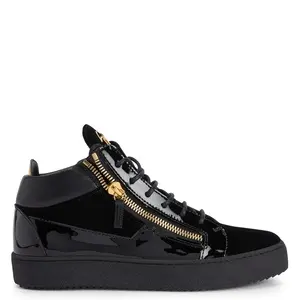 GIUSEPPE ZANOTTI Kriss Velvet And Patent Leather Mid-top Sneakers - Black
