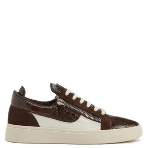 GIUSEPPE ZANOTTI Crocodile-print Leather And Suede Lace-up Sneakers - Brown
