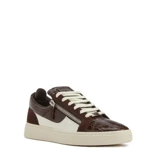 GIUSEPPE ZANOTTI Crocodile-print Leather And Suede Lace-up Sneakers - Brown