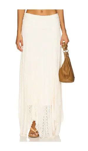 MORE TO COME Maxi Skirt With Lace Overlay And Asymmetric Hem - Ivory