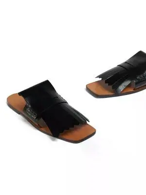 Marni Fringed Leather Flat Sandals