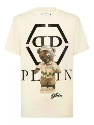 Philipp Plein Crystal-embellished Teddy-bear T-shirt - Neutrals