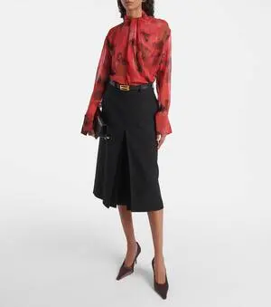 Victoria Beckham Draped Printed Silk Blouse - Red