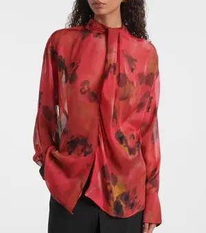 Victoria Beckham Draped Printed Silk Blouse - Red