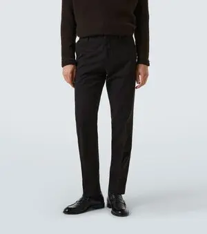 Zegna Cotton-blend Slim Fit Trousers - Black