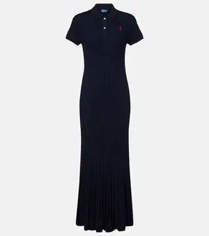 Polo Ralph Lauren Ribbed-knit Cotton-blend Maxi Dress - Blue