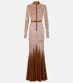 David Koma Sheer Lace Gown - Brown
