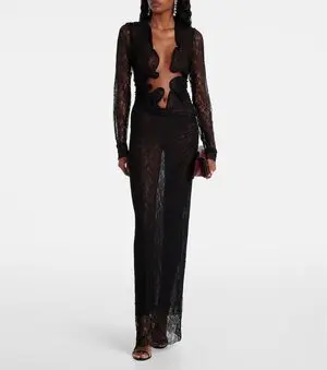 Christopher Esber Venus Sheer Lace Gown - Black