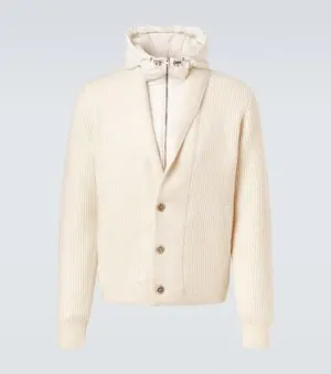 Herno Ribbed-knit Wool Cardigan With Detachable Hood - White