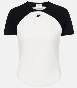 COURREGES Circle Contrast Cotton Jersey T-shirt
