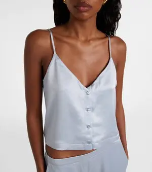 LESET Barb Button Satin Camisole Powder