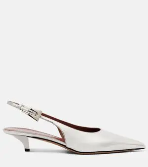 Paris Texas Jessica Mirrored Leather Slingback Pumps - Silver