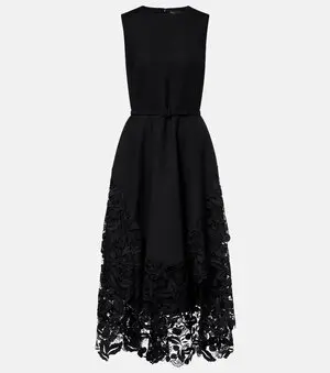Oscar De La Renta Wool-blend And Lace Cocktail Dress - Black