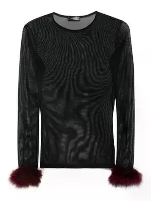 MUGLER Feather-cuff Mesh Top - Black