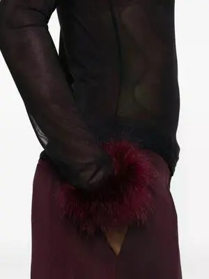 MUGLER Feather-cuff Mesh Top - Black