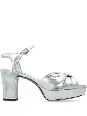 JIMMY CHOO Heloise 80 Metallic Leather Platform Sandals - Silver