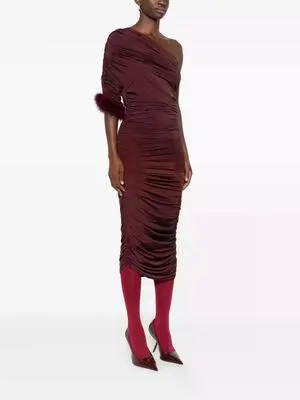 MUGLER Feather-trimmed One-shoulder Midi Dress