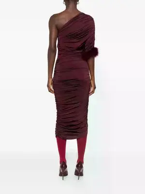 MUGLER Feather-trimmed One-shoulder Midi Dress