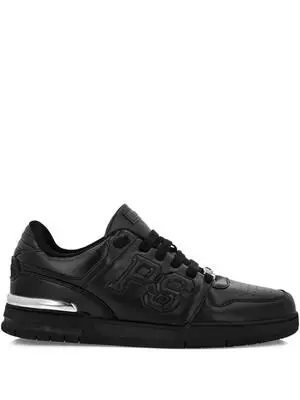 PLEIN SPORT Embossed Logo Leather Sneakers - Black