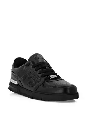 PLEIN SPORT Embossed Logo Leather Sneakers - Black