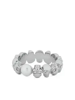 Alexander McQueen Skull Pearl Ring - Silver