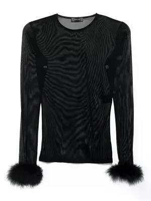 MUGLER Feather Cuff Mesh Top - Black