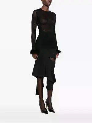 MUGLER Feather Cuff Mesh Top - Black