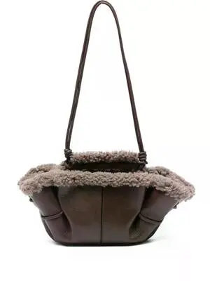 Hereu Leather Tote Bag With Shearling Trim - Brown