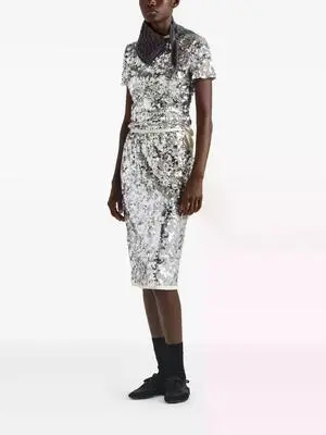 Prada Sequined Wrap Midi Skirt - Silver