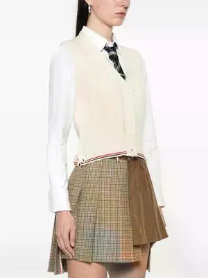 Thom Browne Merino Wool Cropped V-neck Cardigan Vest