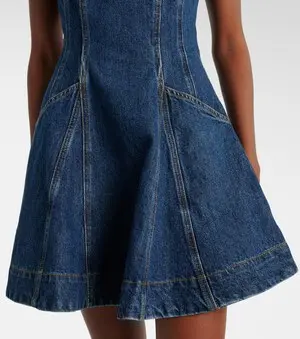 SELF-PORTRAIT Bow Detail Ruffled Denim Minidress