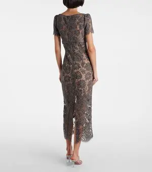 SELF-PORTRAIT Floral Lace Midi Dress - Grey