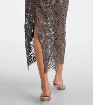 SELF-PORTRAIT Floral Lace Midi Dress - Grey