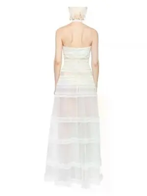 SAIID KOBEISY High-neck Lace Maxi Dress - White