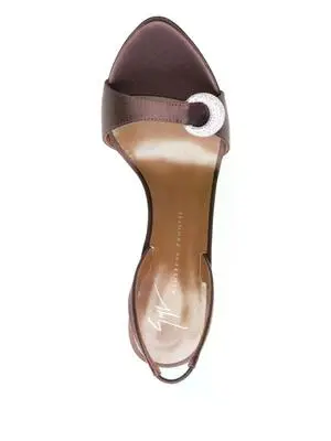 GIUSEPPE ZANOTTI Embellished Slingback Heeled Sandals - Brown