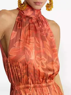 Etro Floral Print Pleated Maxi Dress