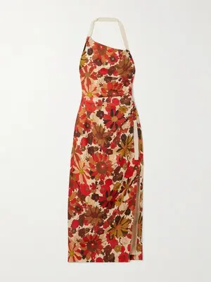 SIR. Castella Floral-print Linen Halterneck Midi Dress - Multi