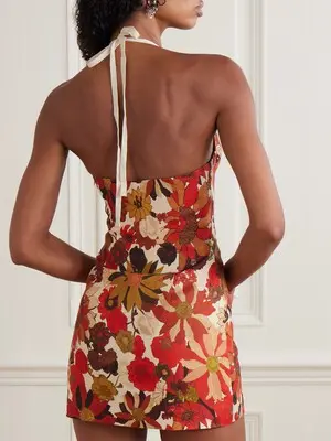 SIR. Castella Floral-print Linen Halterneck Mini Dress