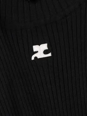 COURREGES Ribbed-knit Midi Turtleneck Dress With Embroidered Logo