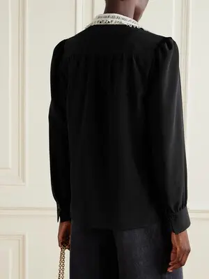Chloé Lace-trimmed Silk-crepe Blouse