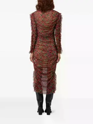 MSGM Floral Print Ruched Midi Dress