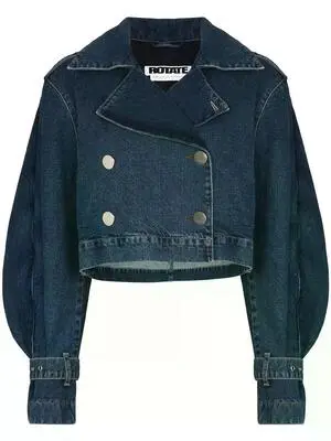 ROTATE BY BIRGER CHRISTENSEN Cropped Denim Jacket With Ruffle Detailing - Blue