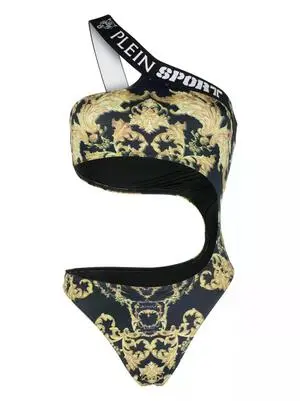 PLEIN SPORT Baroque-print Cut-out Swimsuit - Black