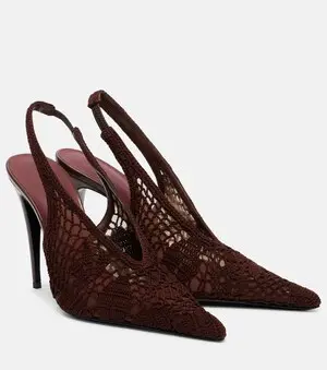 Magda Butrym Crochet-trimmed Leather Slingback Pumps - Brown
