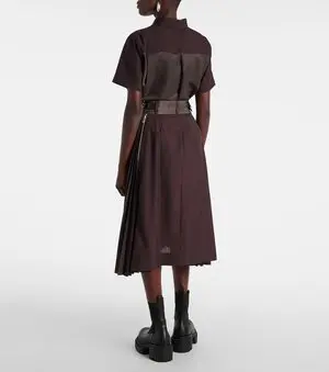 Sacai Pleated Midi Skirt With Zip Detailing