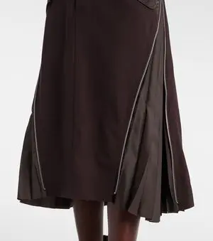 Sacai Pleated Midi Skirt With Zip Detailing